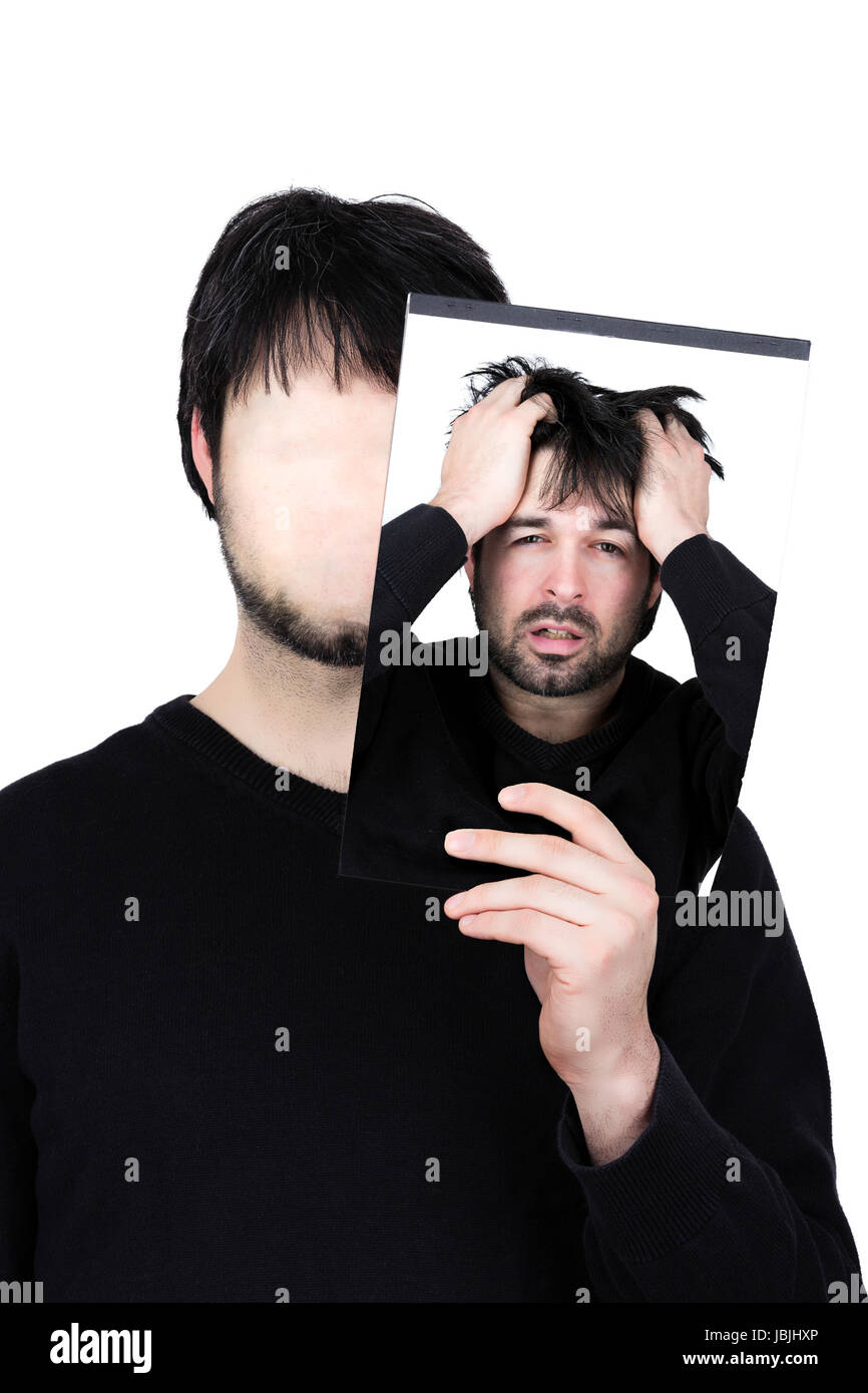 symbolic image of a man holding his face showing changes according to ...