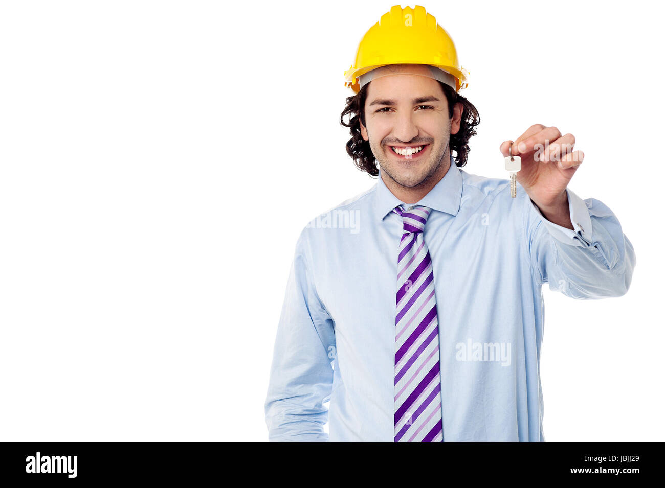 Civil engineer showing the tools room key Stock Photo - Alamy