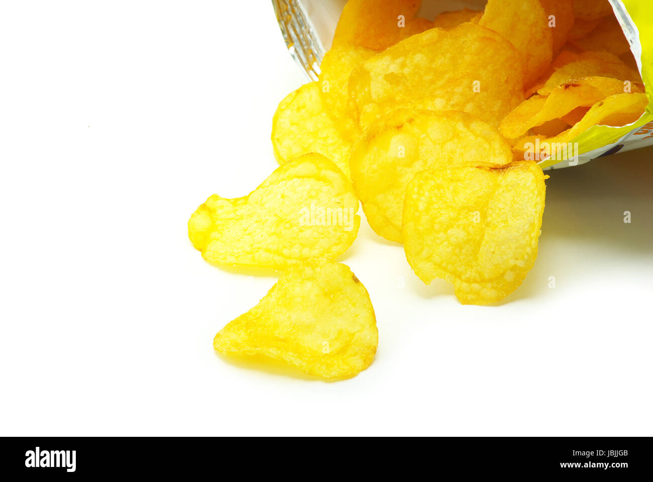 open packet of crisps on white background Stock Photo - Alamy