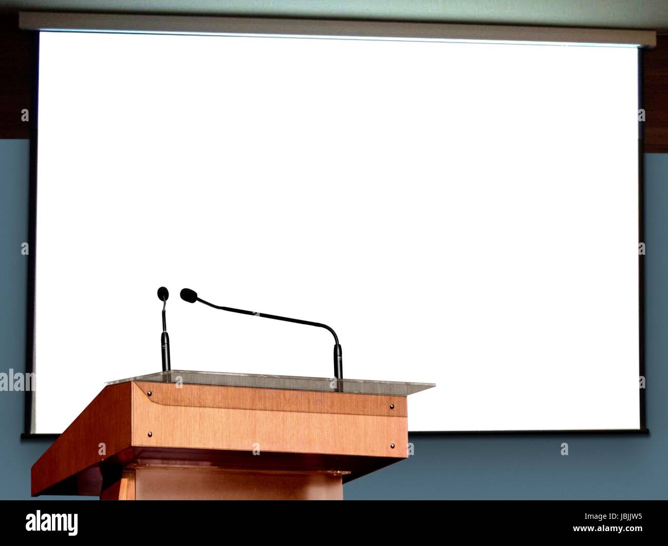 Seminar Podium with Blank Screen Stock Photo - Alamy