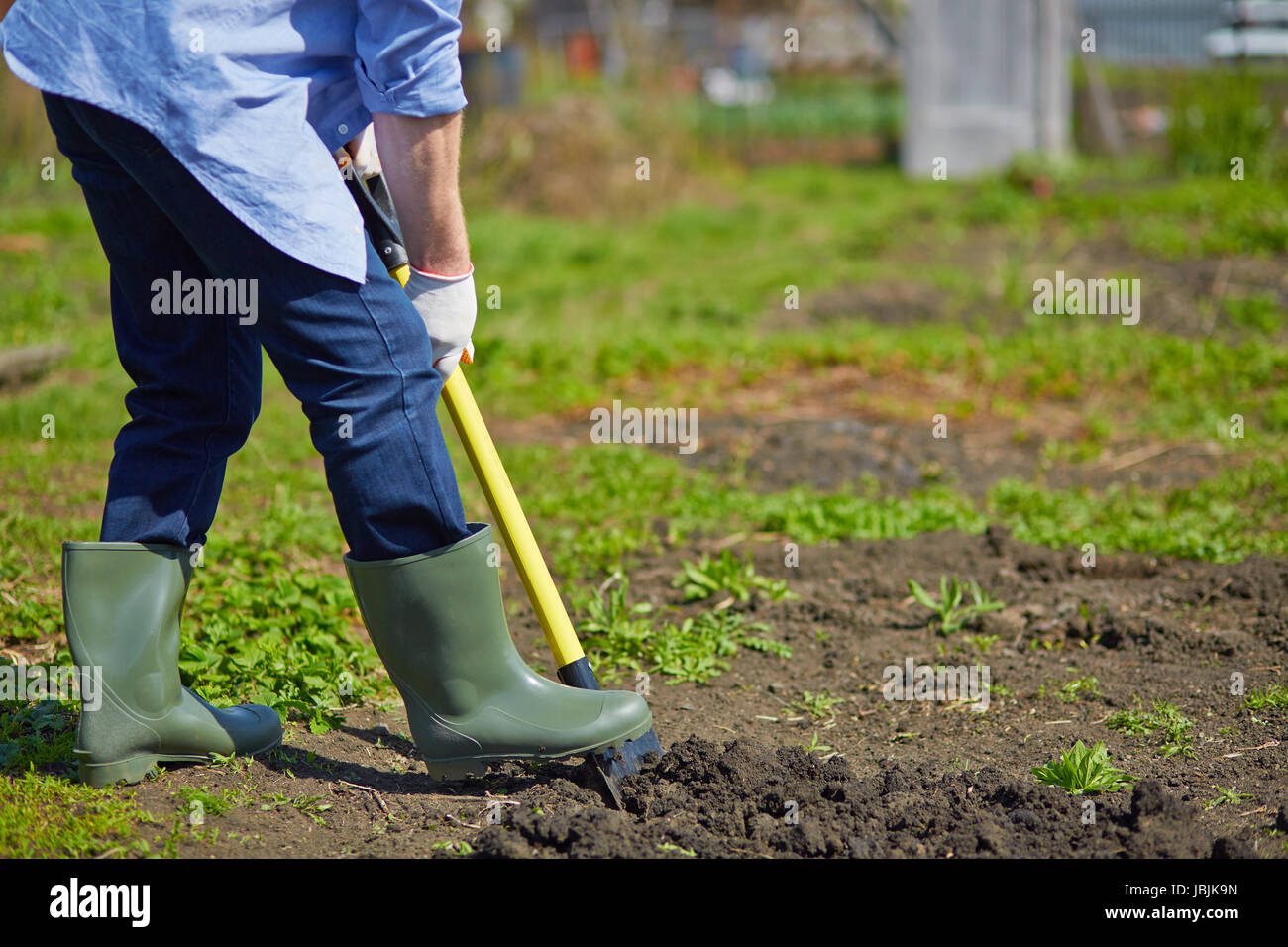 Image of male farmer digging in the garden Stock Photo - Alamy