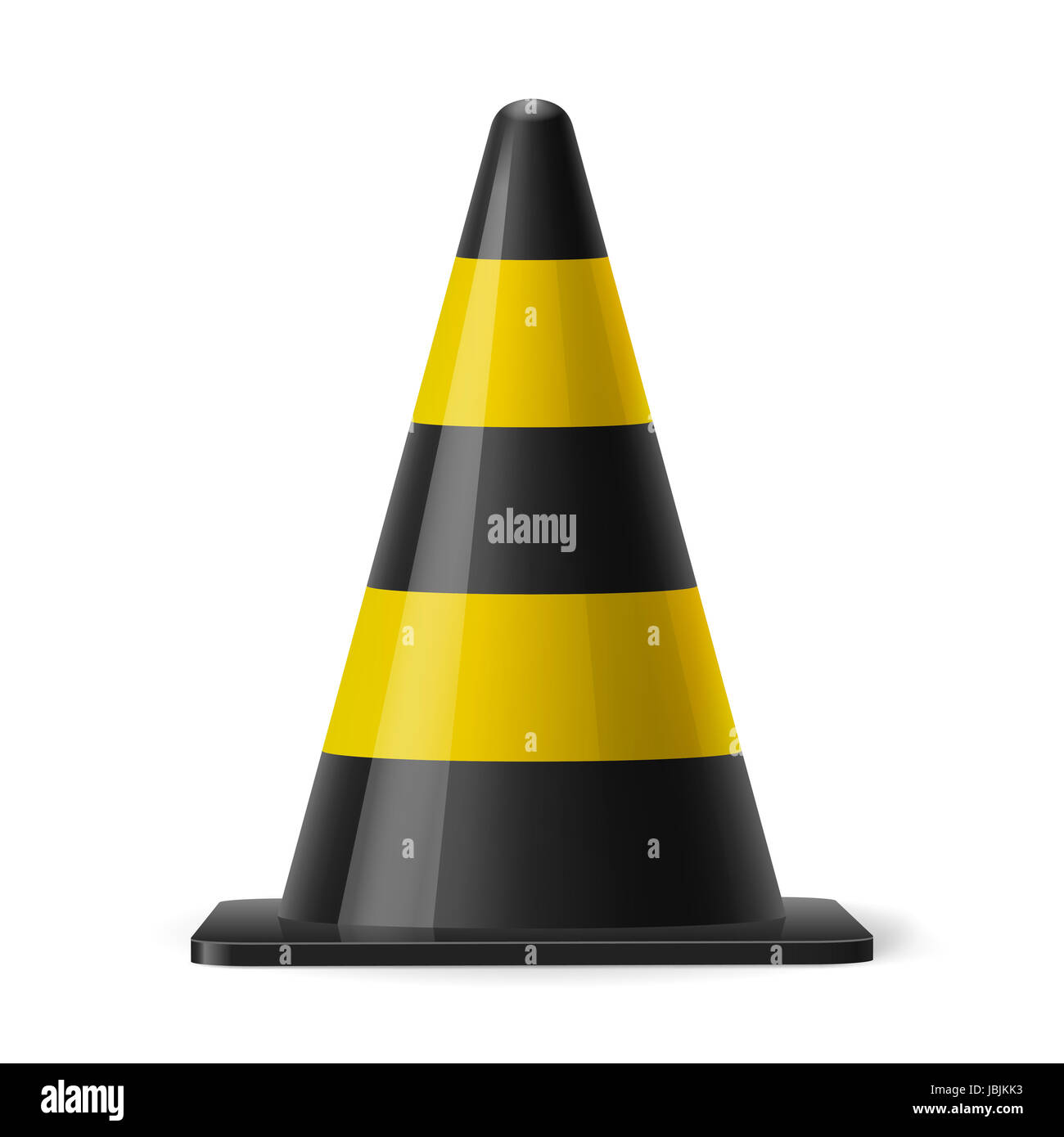 Black and yellow traffic cone. Safety sign used for prevention of ...