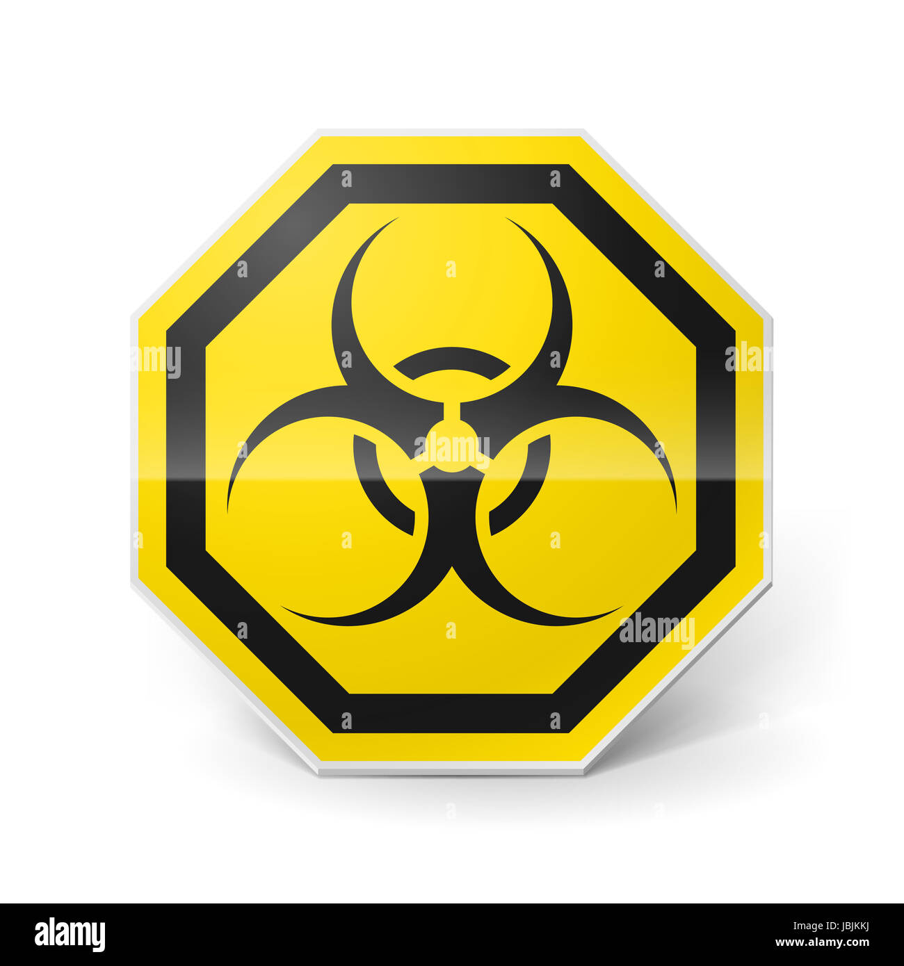 Shiny metal biohazard sign in black and yellow colors on white ...