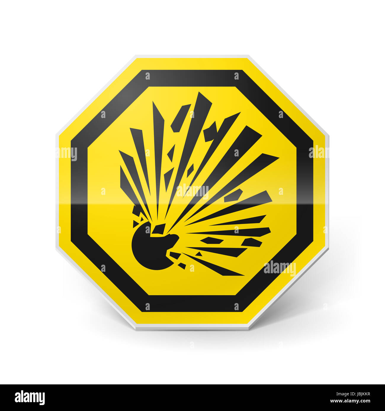 Shiny metal warning sign of explosion on white background Stock Photo ...