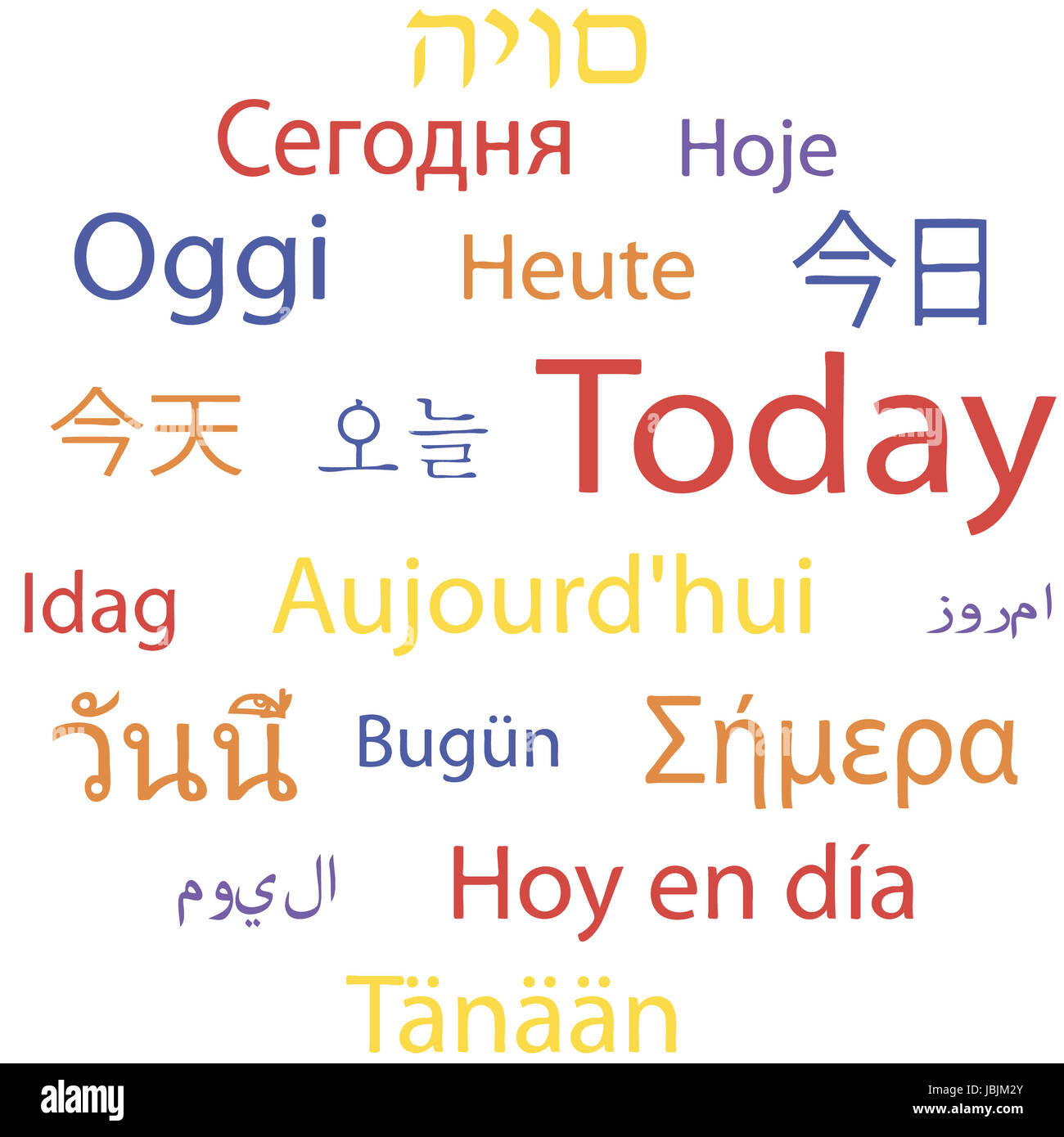 Tag cloud: "Today" in different languages. Vector illustration Stock ...