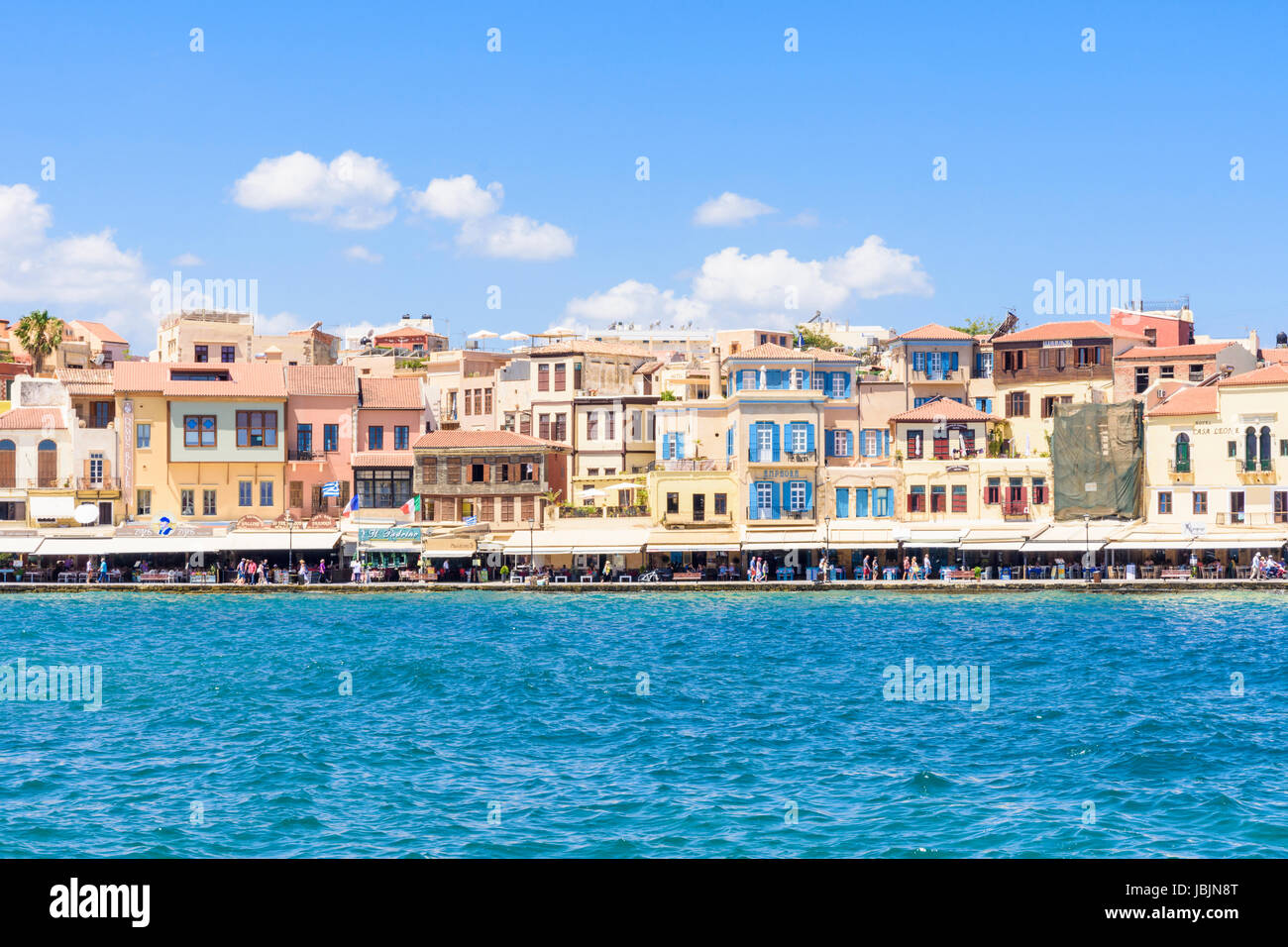 Hania Town’s colourful buildings along the promenade around the ...