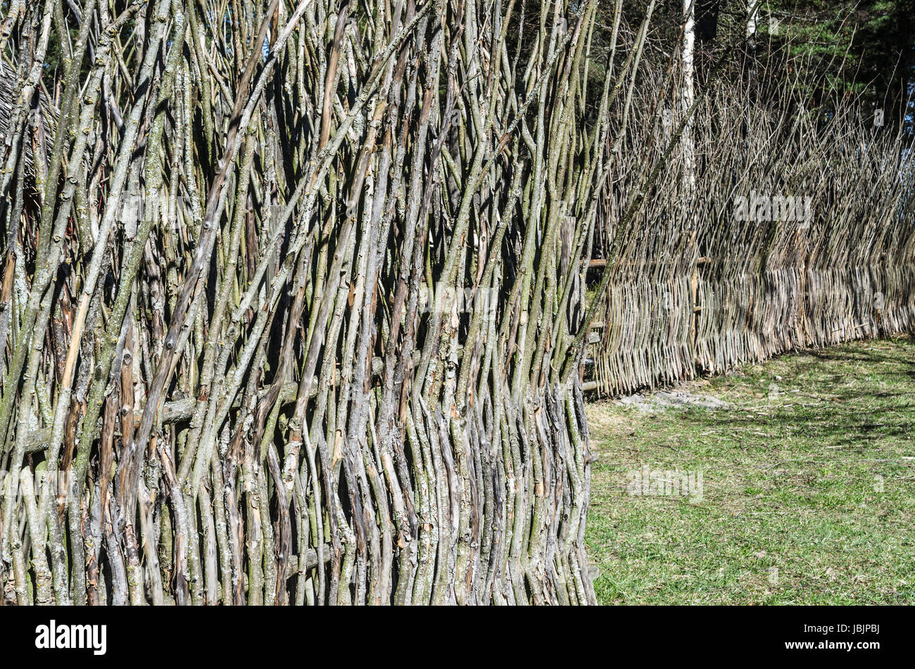 Fence from the weaved branches, a close up Stock Photo - Alamy