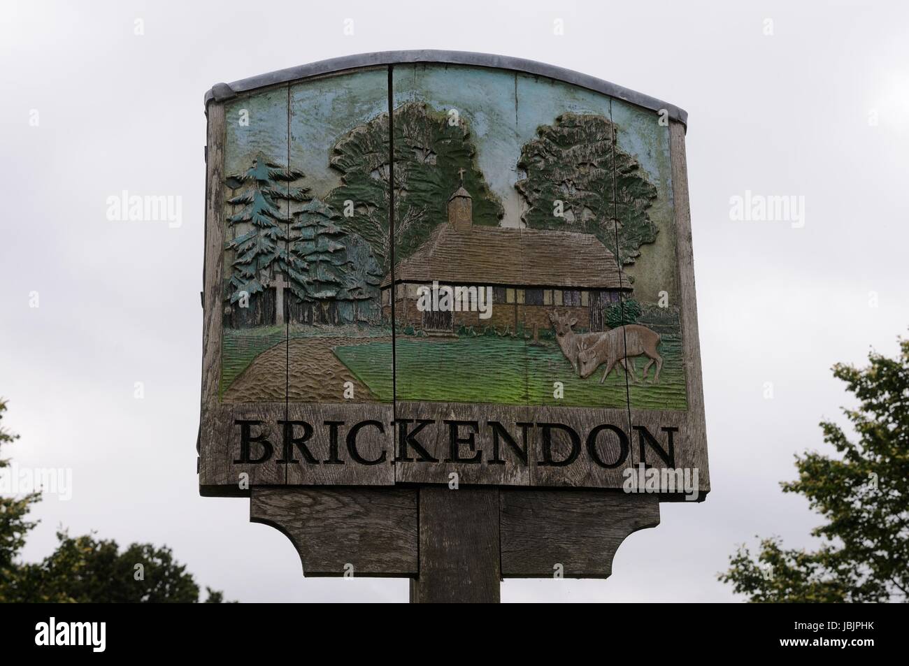Village Sign on Brickendon Green, Brickendon, Hertfordshire Stock Photo ...