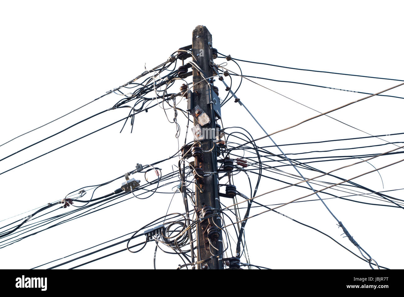 Wire assemblage a lot of cables and wires on pole in the city Stock ...