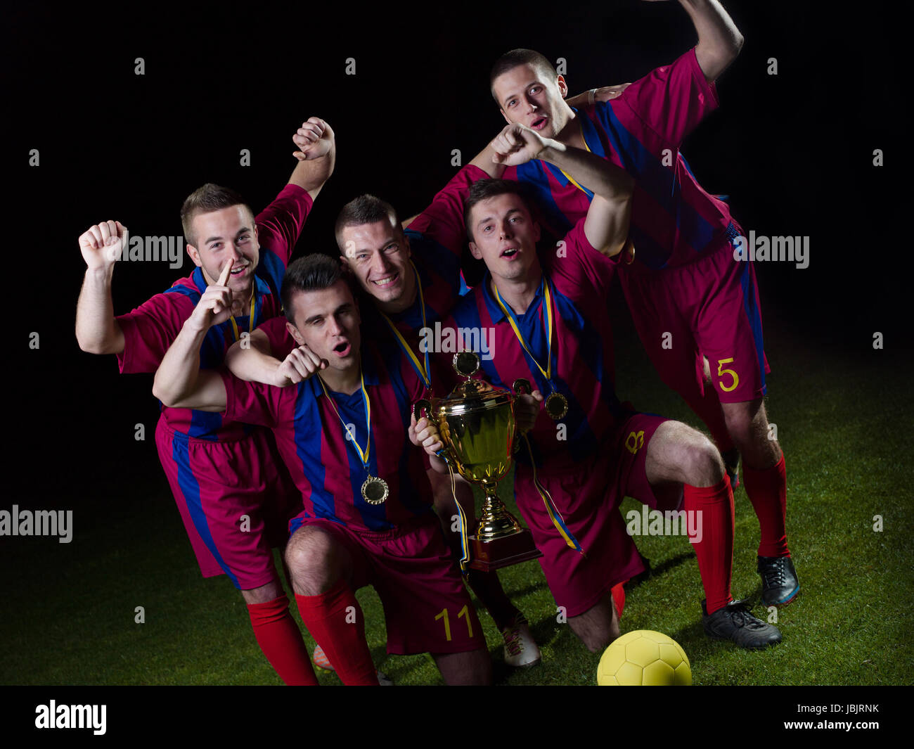 soccer players team group celebrating the victory and become champion ...
