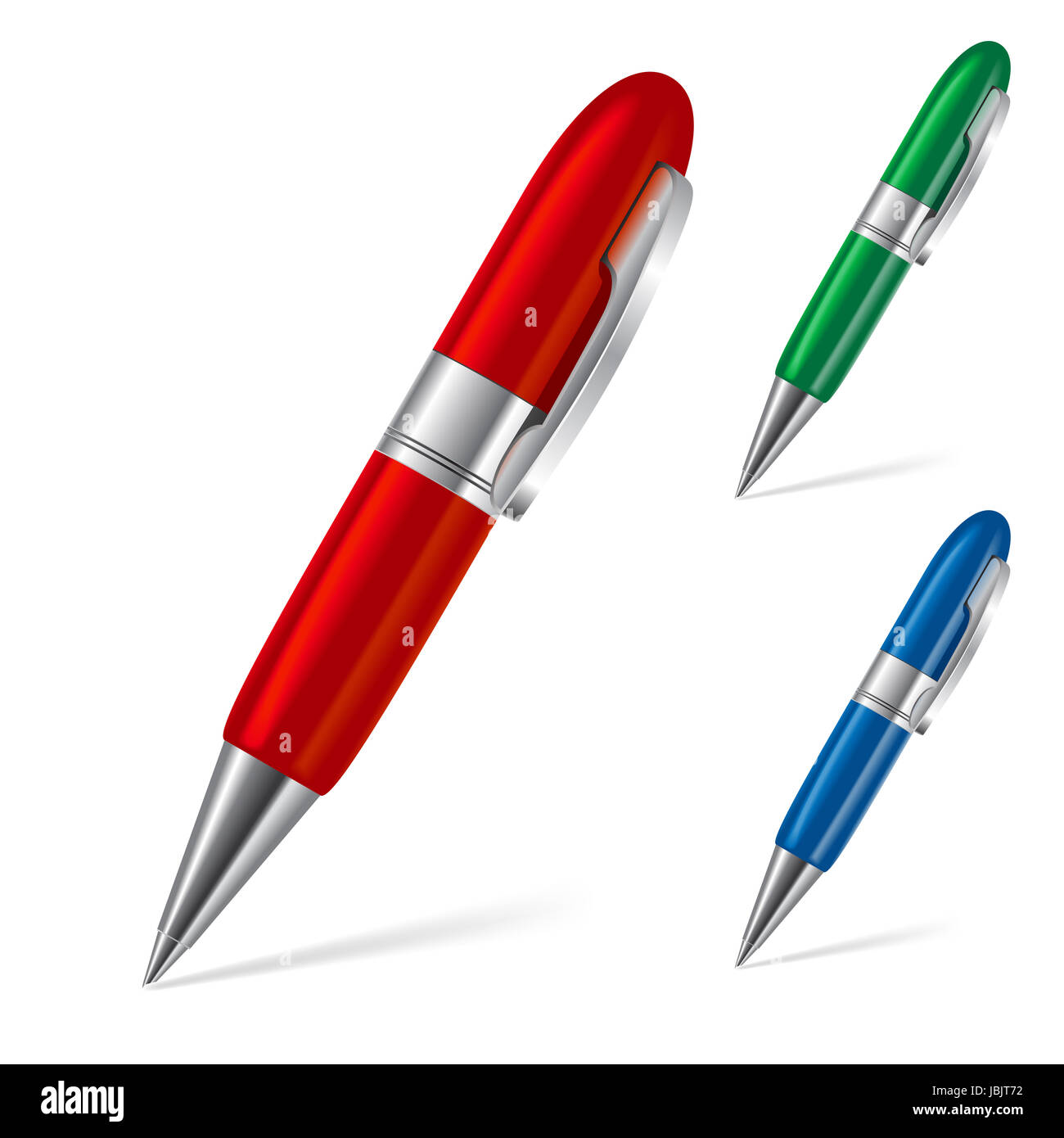 Set of three color ballpoint pens isolated on white background Stock ...