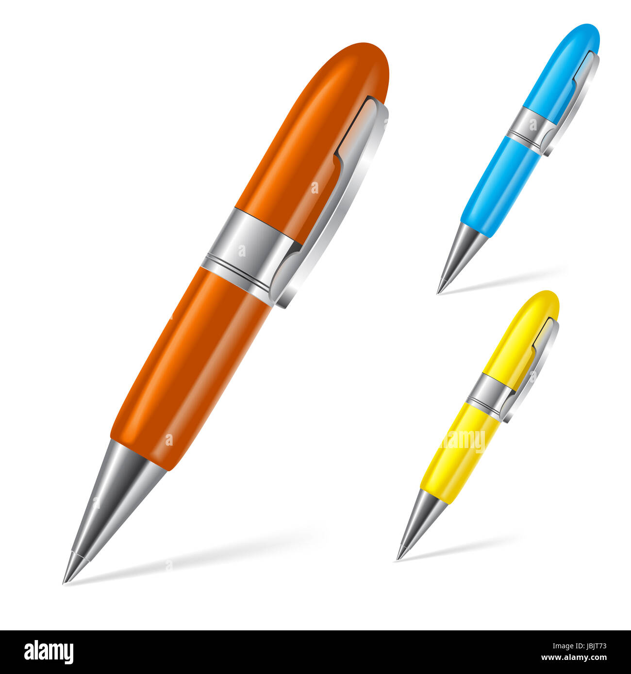 Set of three color ball point pens isolated on white background Stock ...