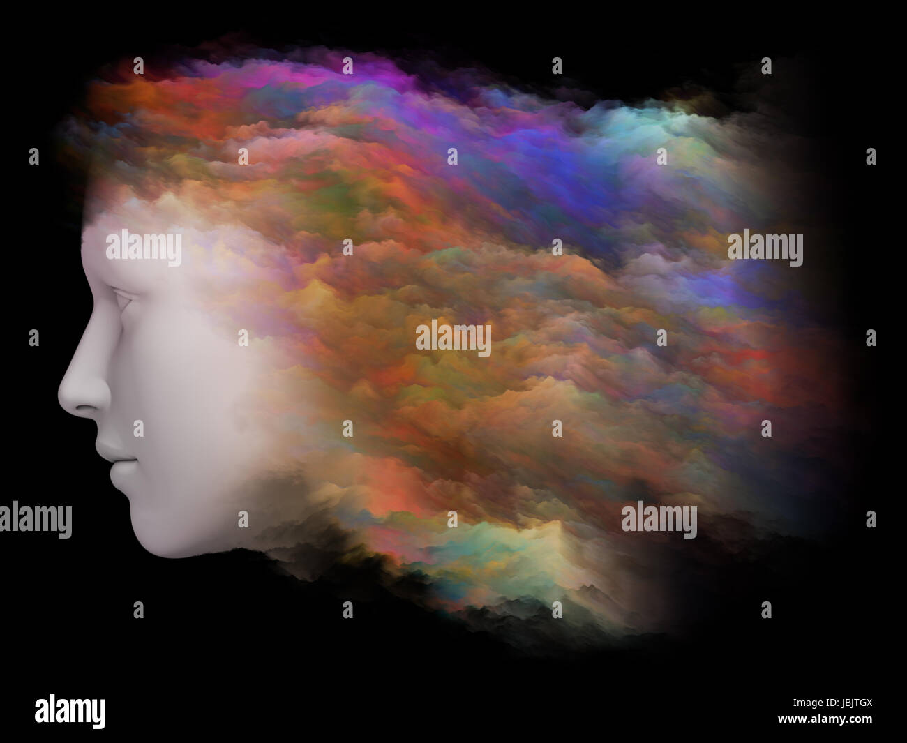 Colorful Mind series. Background design of human head and fractal ...