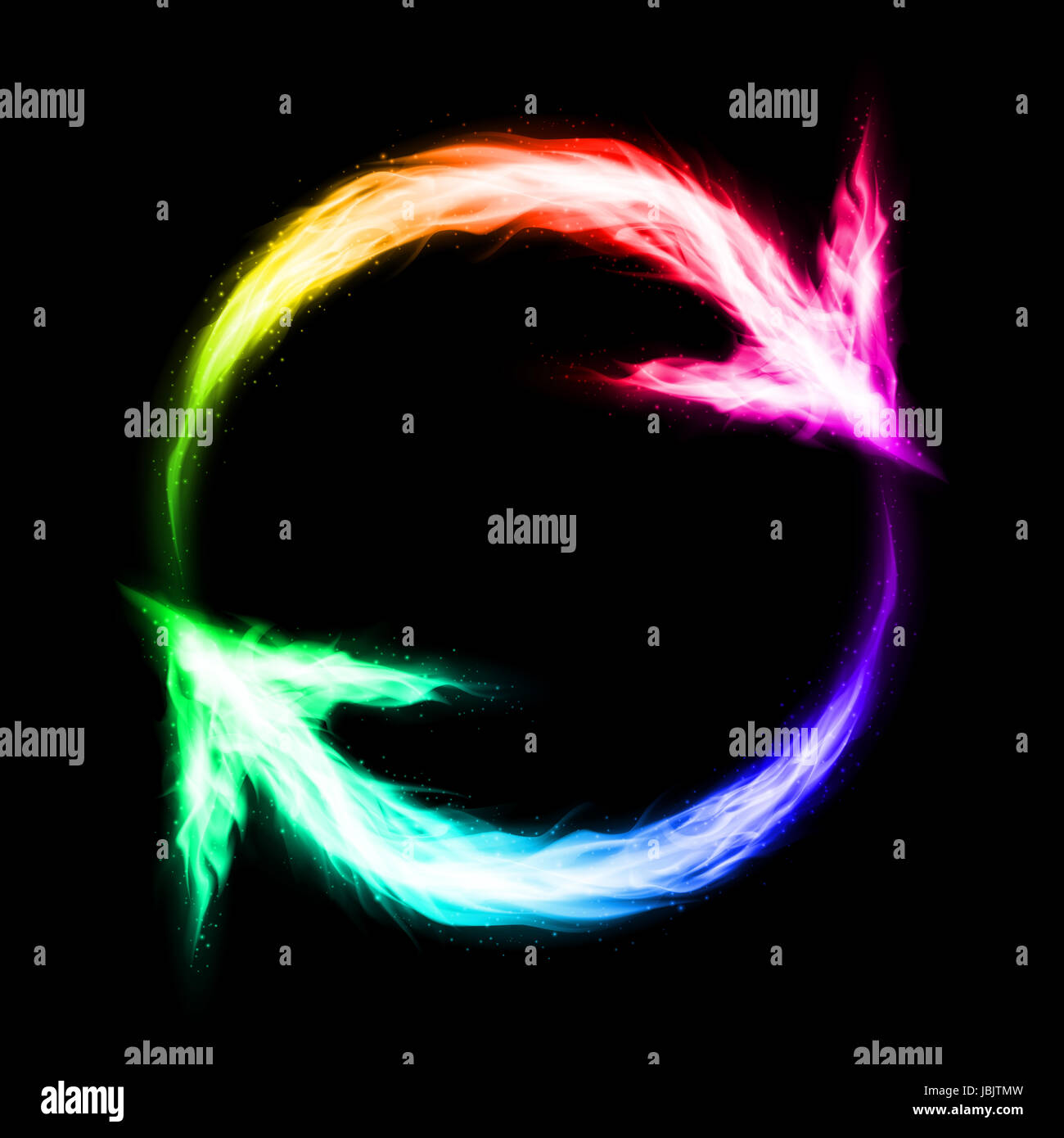 Fire circular arrows in spectrum colors on black background Stock Photo ...