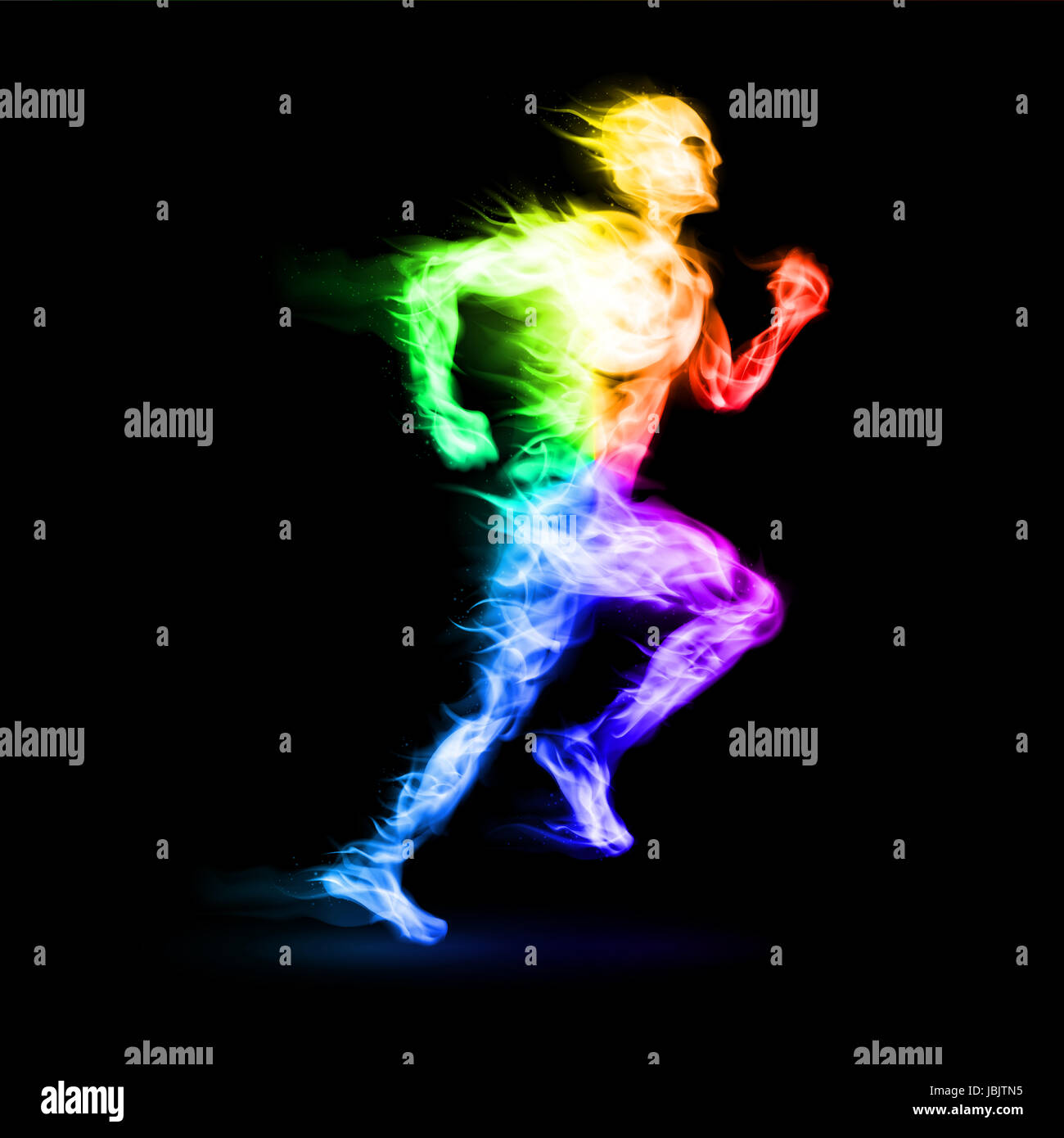 Fiery running man with motion effect on black background Stock Photo ...