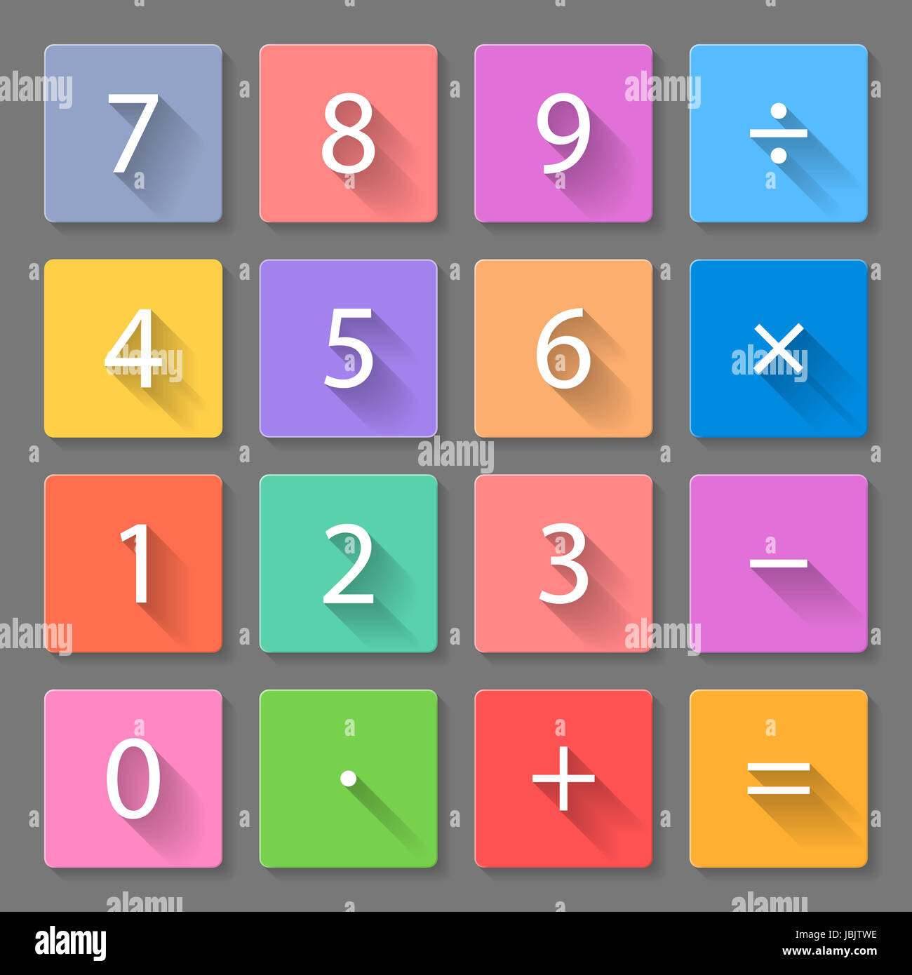 Set of flat colorful calculator icons with long shadows for web design ...
