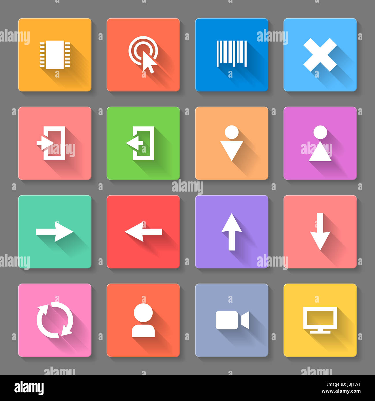Set of colorful flat icons with long shadows for web design and ...