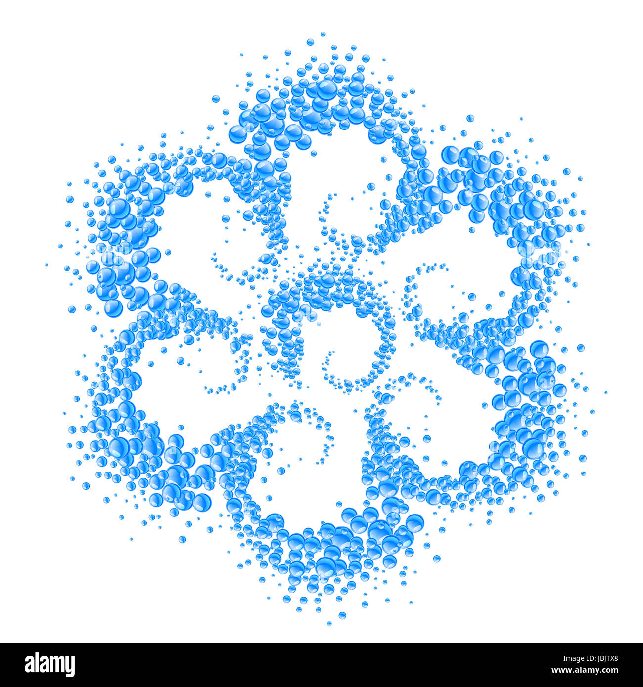Abstract flower made of blue water bubbles on white background Stock ...