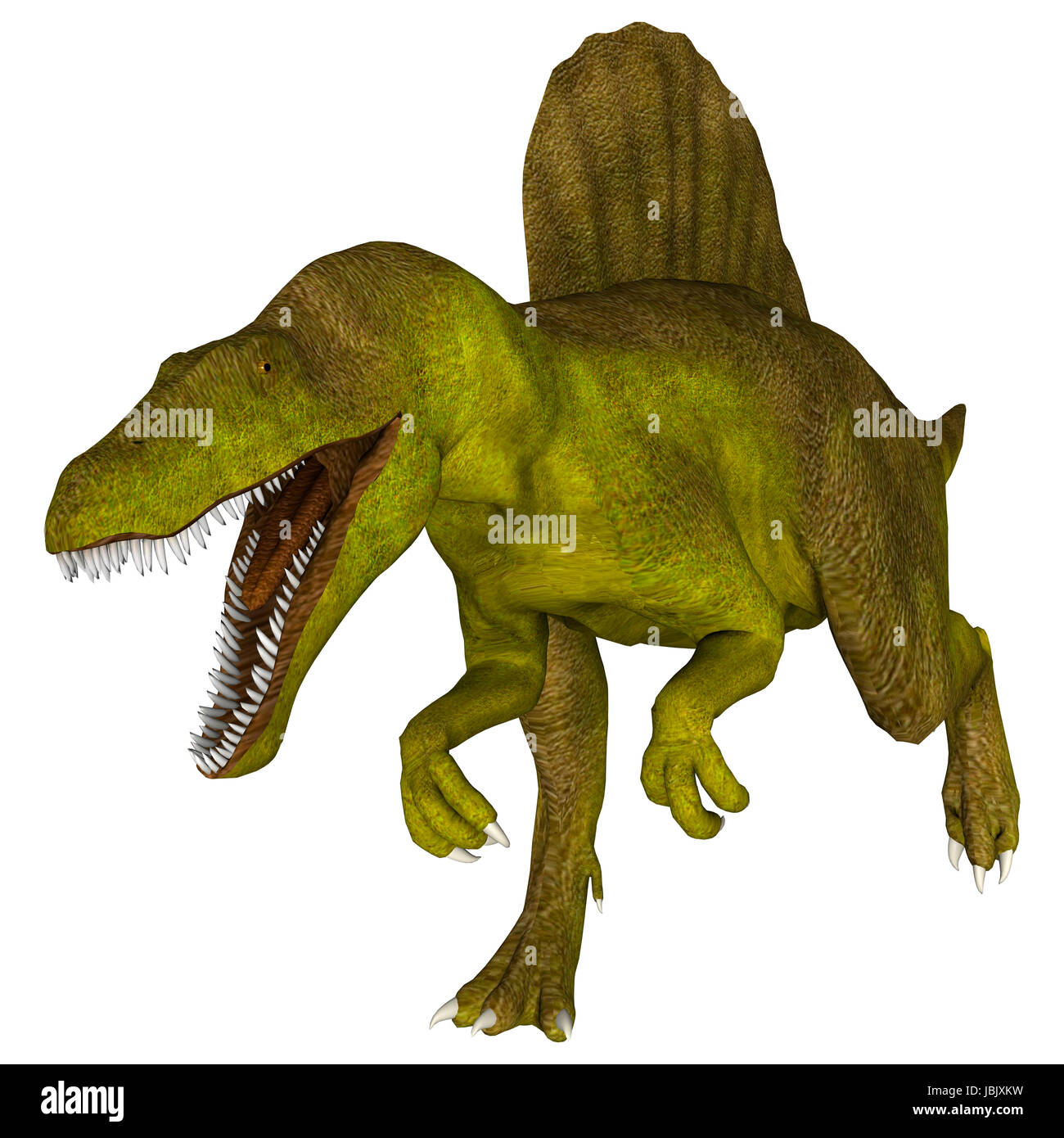 3D digital render of a running Cretaceous dinosaur Spinosaurus isolated ...