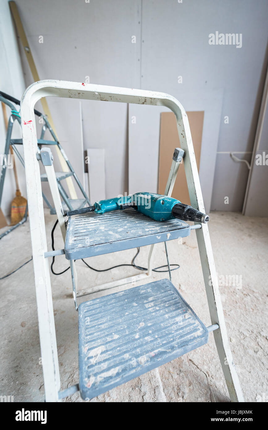 Renovation of an old house paneling with drywall panels Stock Photo - Alamy