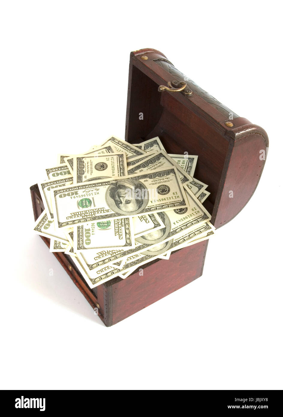 old box with money inside on white Stock Photo - Alamy