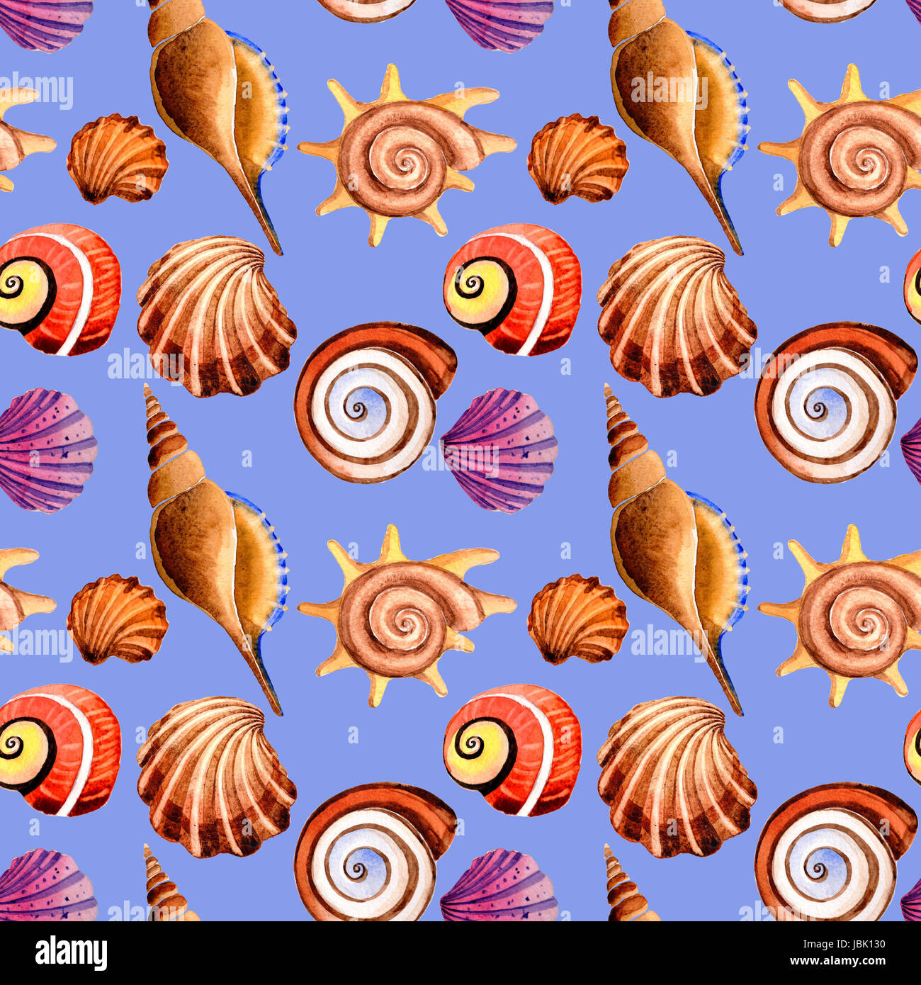 Watercolor summer beach seashell tropical elements pattern. Underwater ...