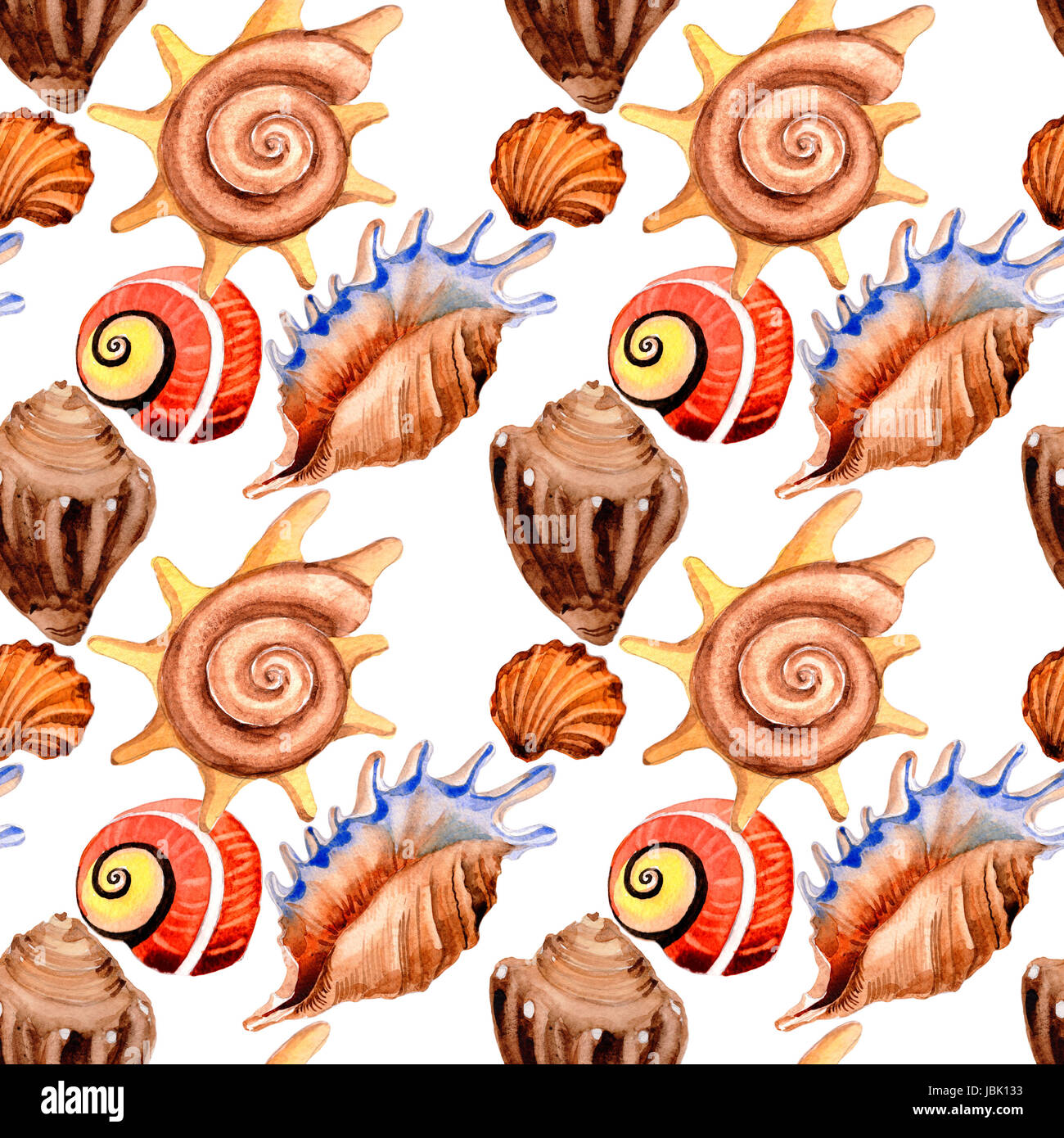 Watercolor summer beach seashell tropical elements pattern. Underwater ...