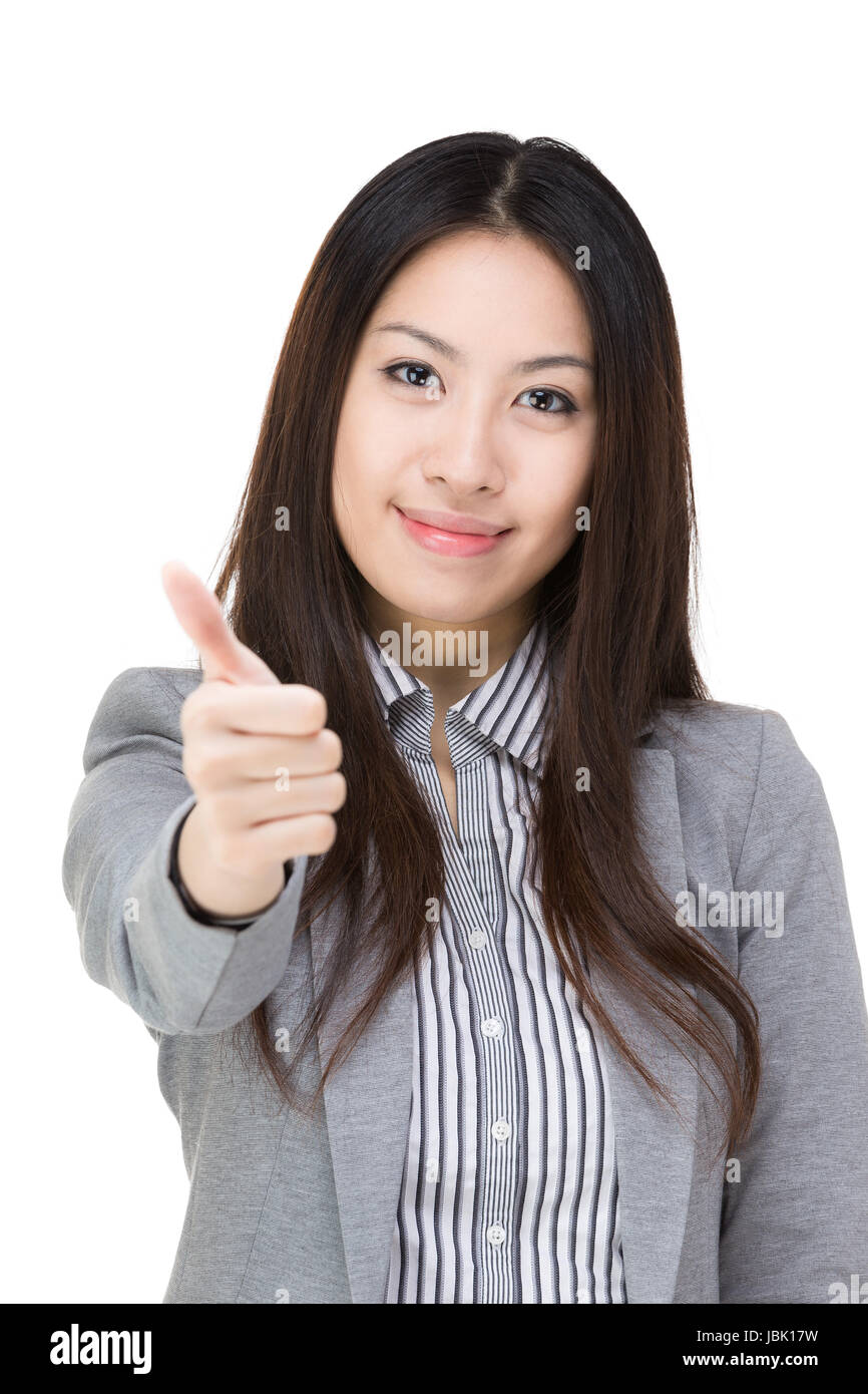 Asia businesswoman thumb up Stock Photo - Alamy