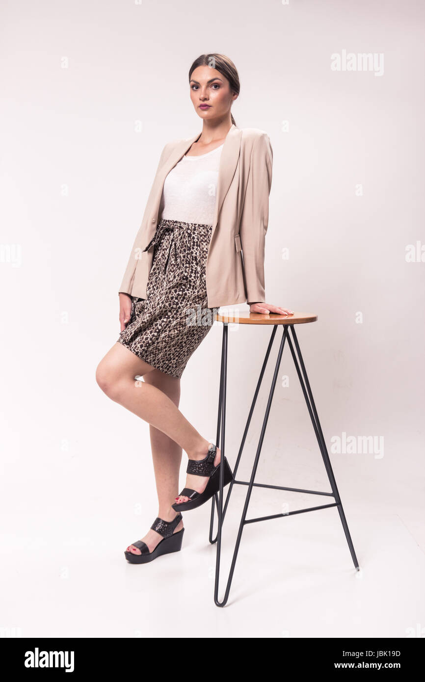 one young Caucasian woman, 20s, 20-29 years, fashion model, studio ...