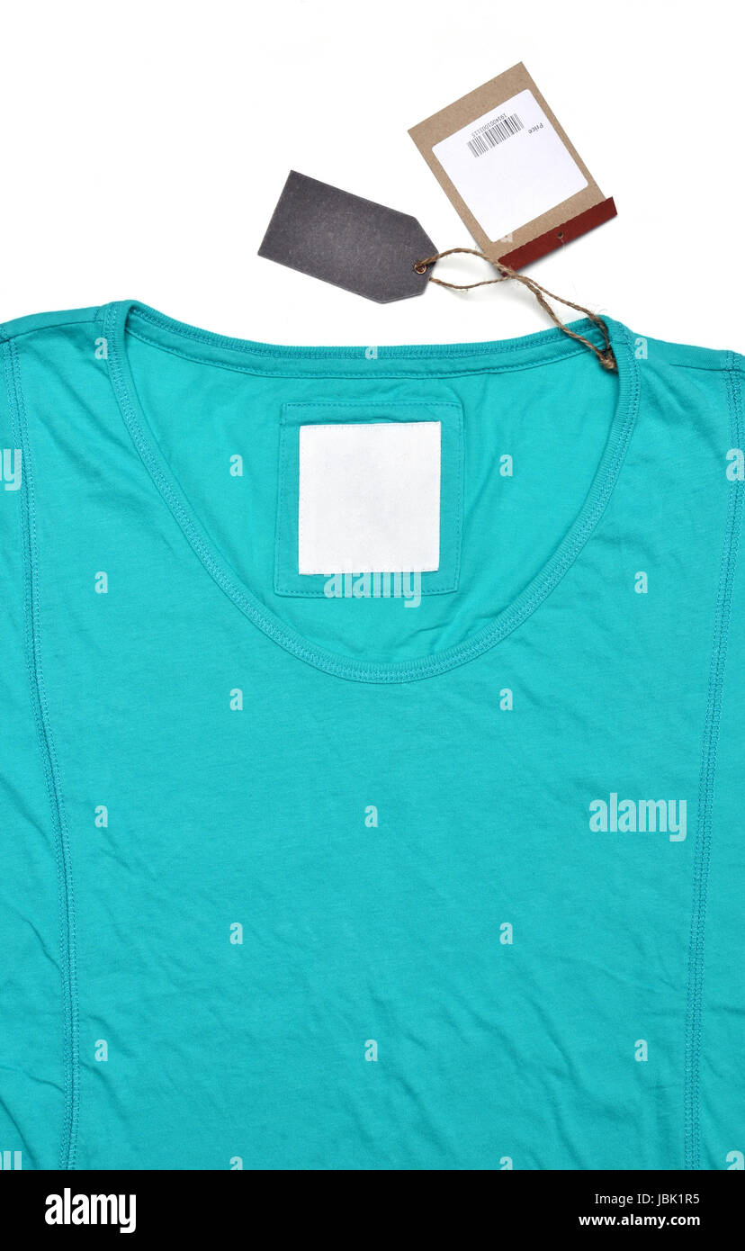 shirt with price tag on white background Stock Photo - Alamy