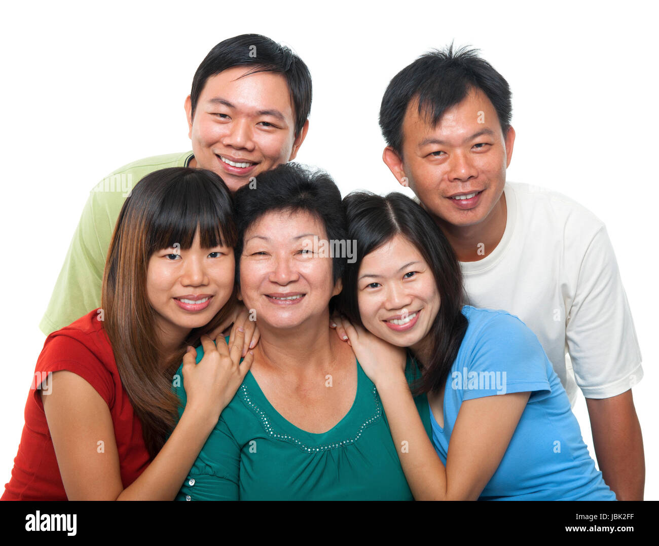 Asian family portrait. Happy senior mother and her adult offsprings ...