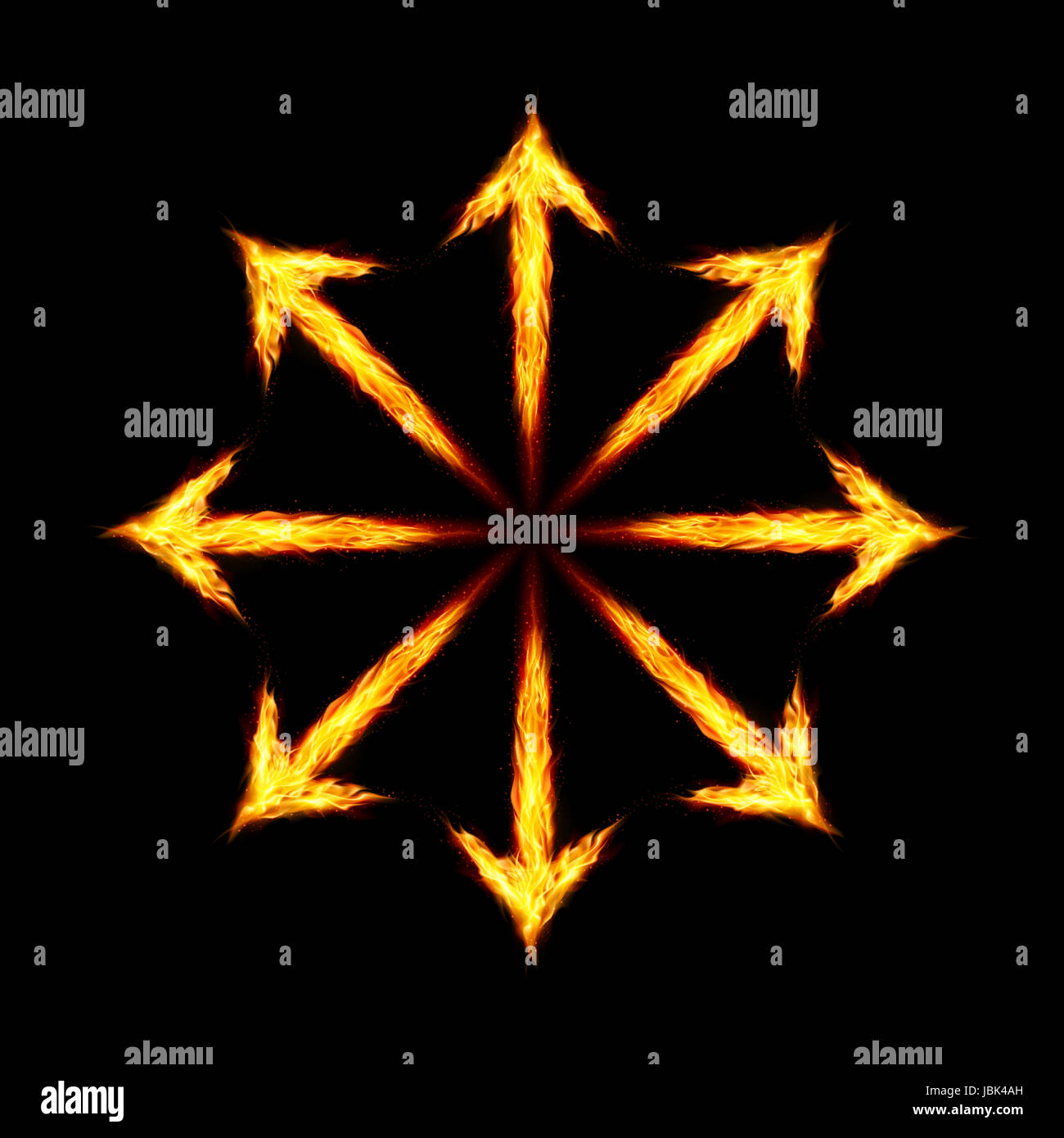 Many fire arrows directed outwards. Illustration on black background ...