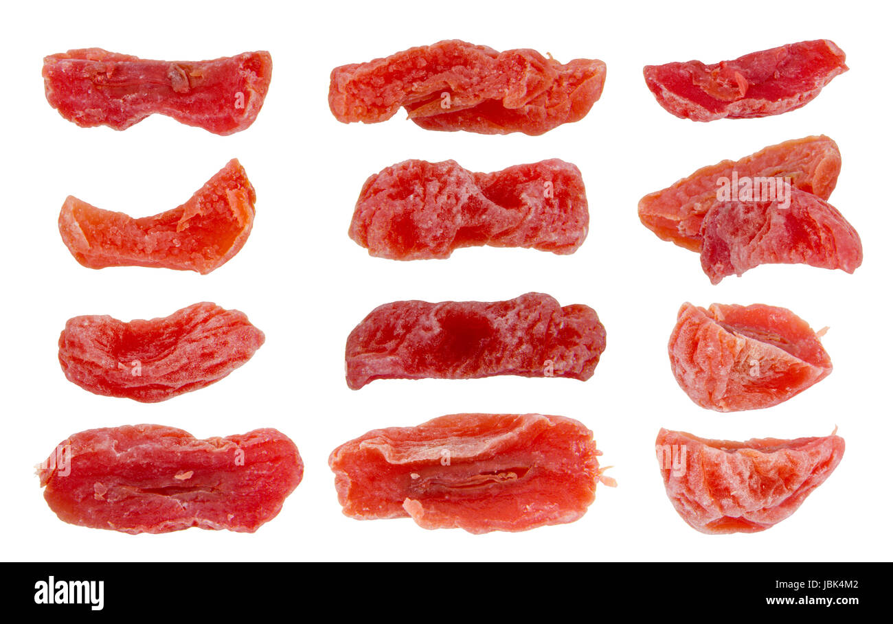 collection of dried red plum candy isolated on white background Stock ...