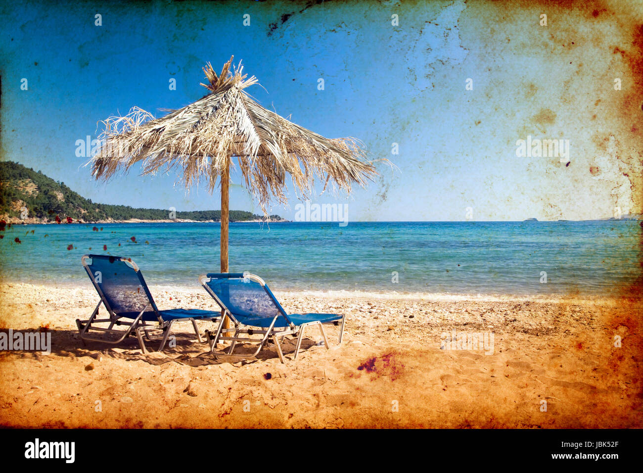 Vintage photo of chairs and umbrellas on the beach Stock Photo - Alamy