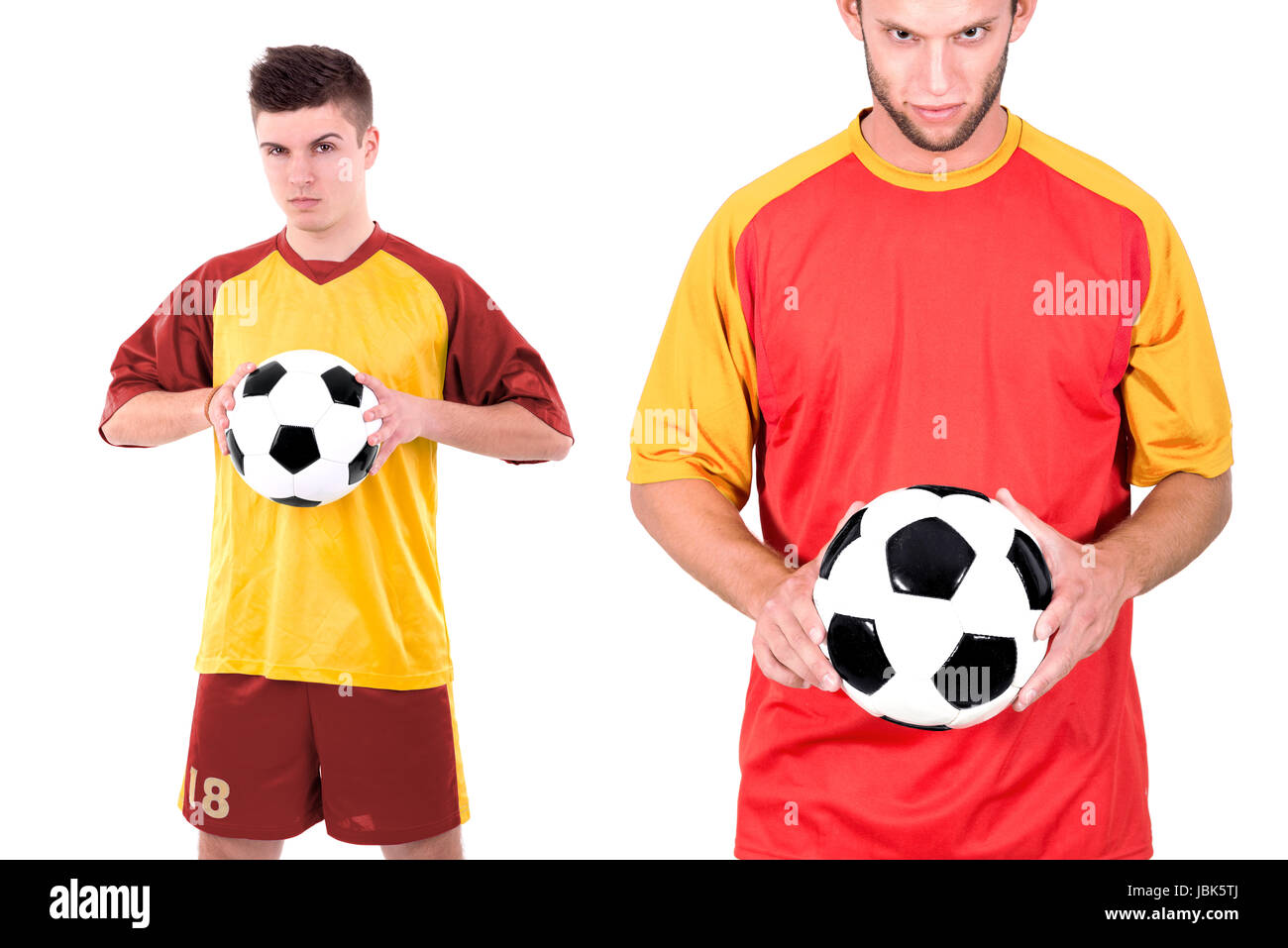 Football players with a ball isolated in white Stock Photo - Alamy