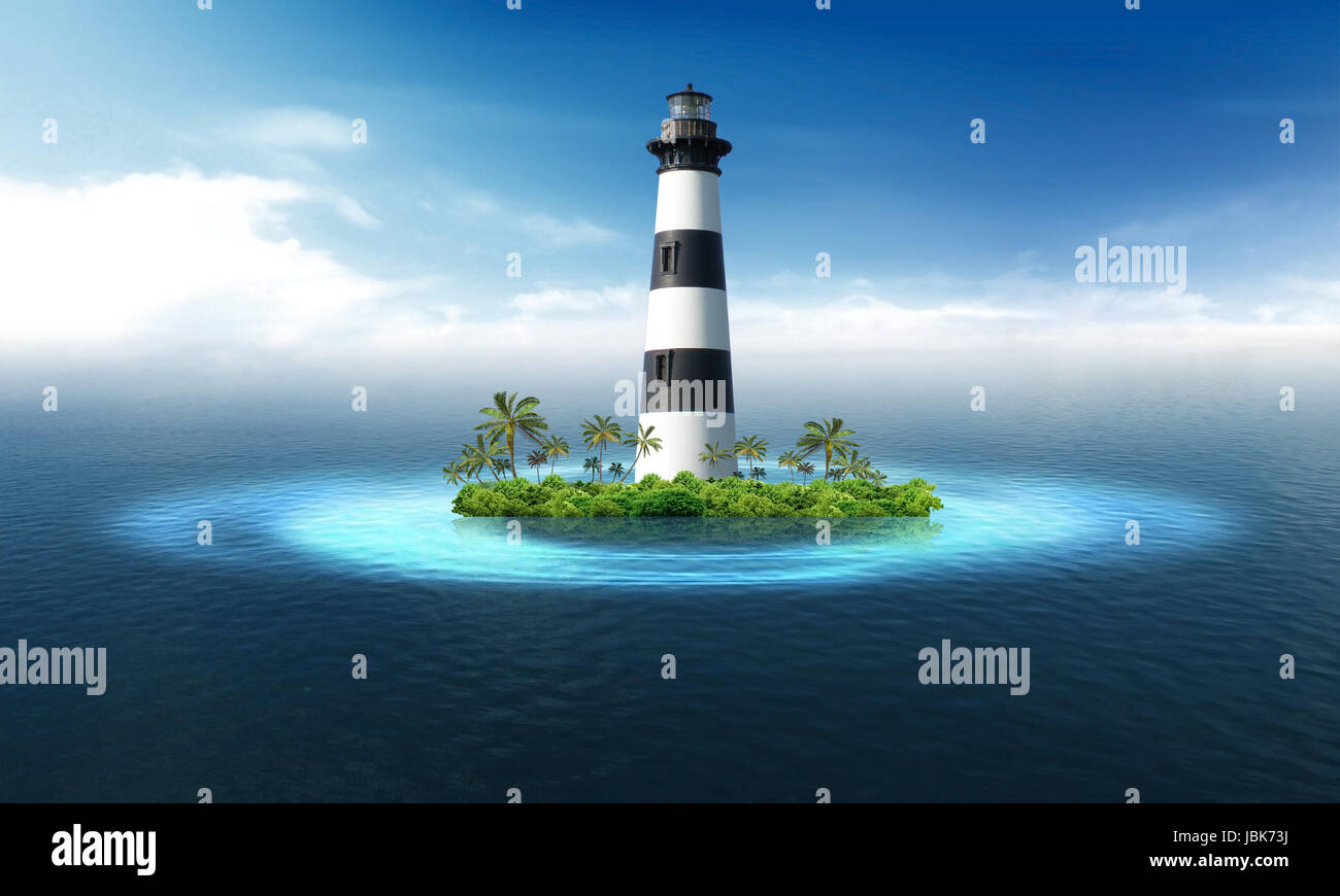 Lighthouse on the island in the ocean Stock Photo - Alamy