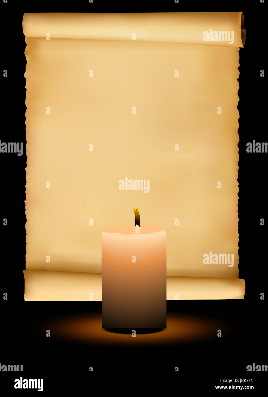 Parchment and candle with soft light Stock Photo - Alamy
