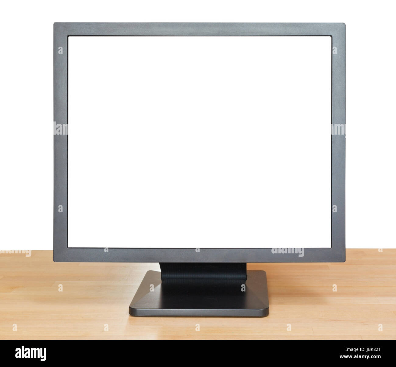 front view of black display with cut out screen on wooden table ...