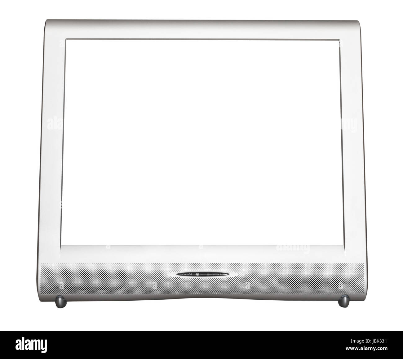 front view of silver TV set display with cut out screen isolated on ...