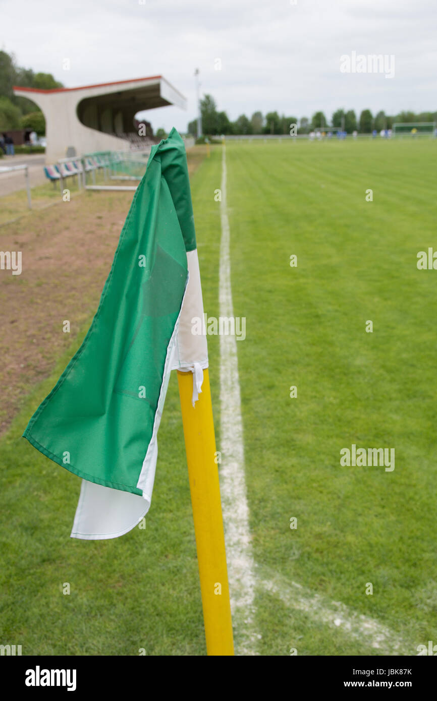 Soccer field with corner flag Stock Photo - Alamy