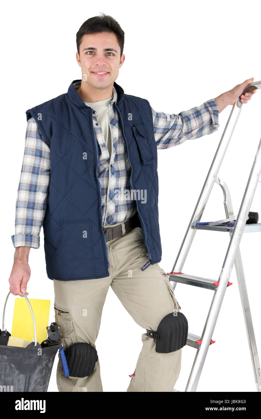 Tiler with materials Stock Photo - Alamy