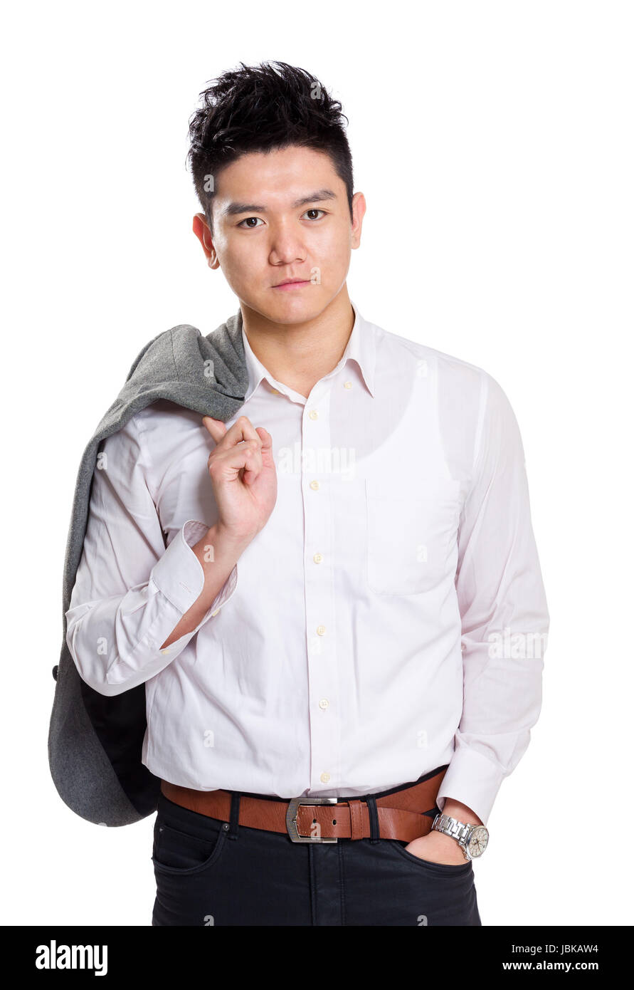 Asia businessman holding jacket Stock Photo - Alamy