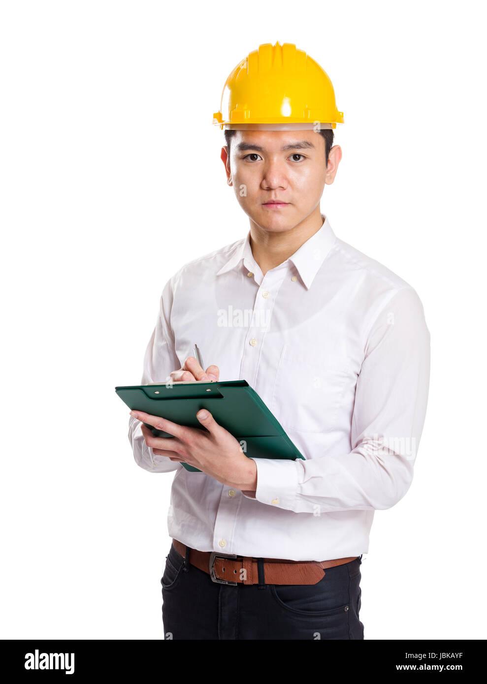 Asian engineer holding clipboard Stock Photo - Alamy