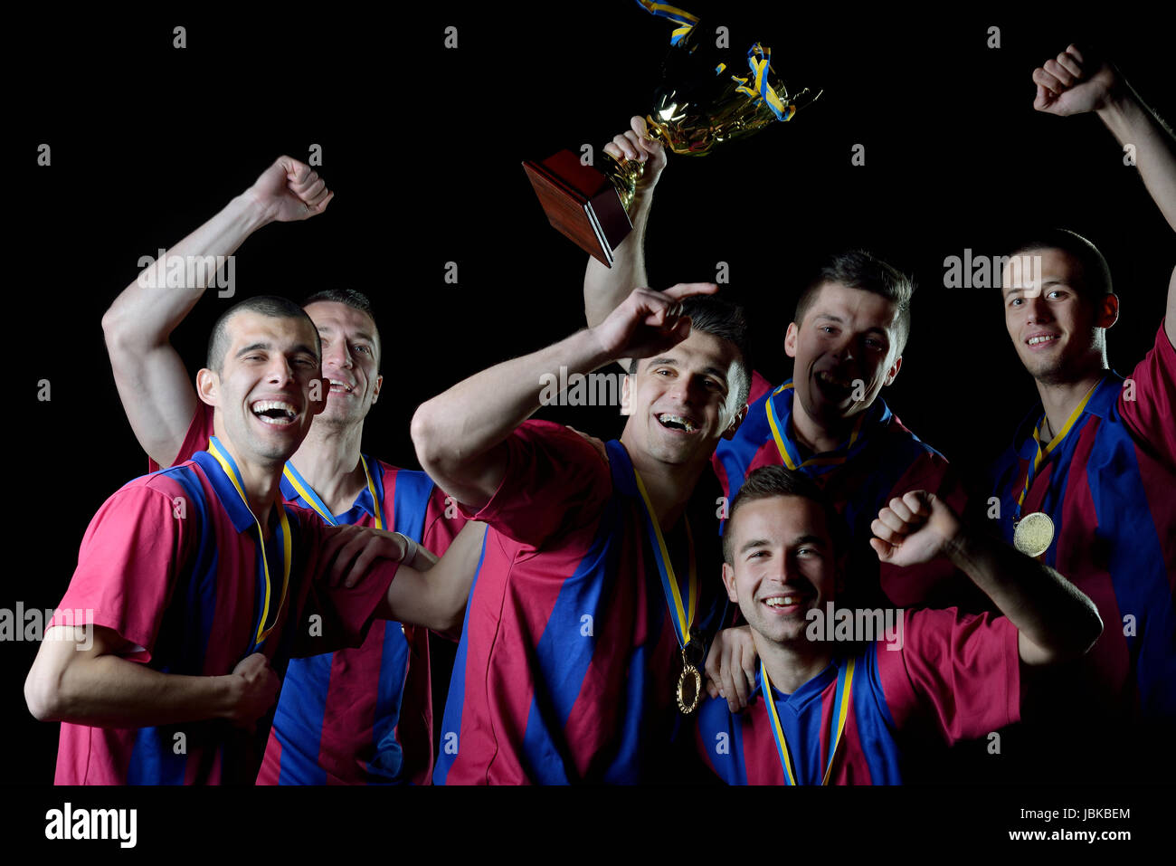 soccer players team group celebrating the victory and become champion ...