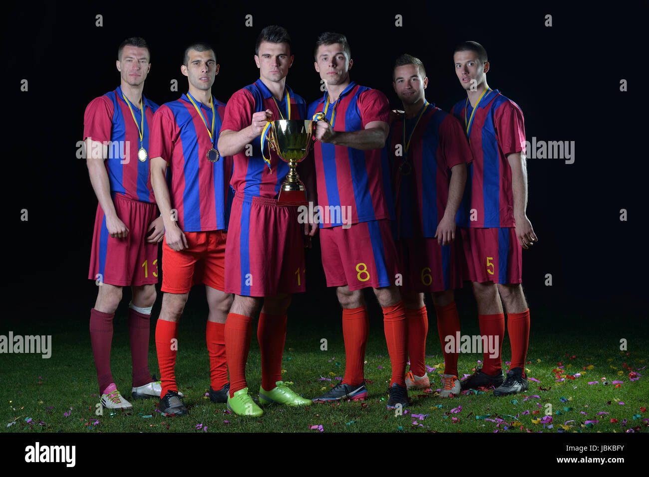 soccer players team group celebrating the victory and become champion ...