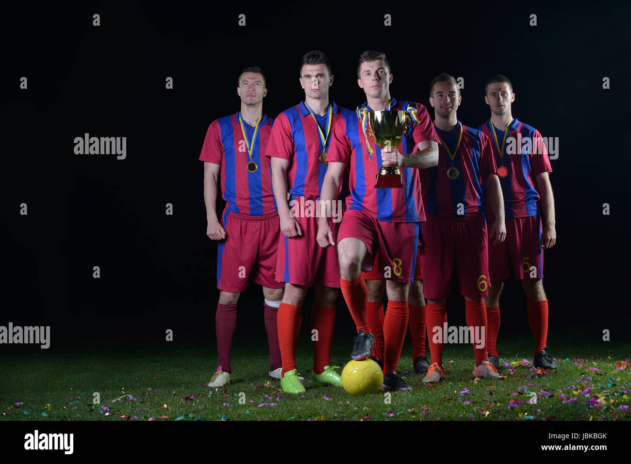 soccer players team group celebrating the victory and become champion ...