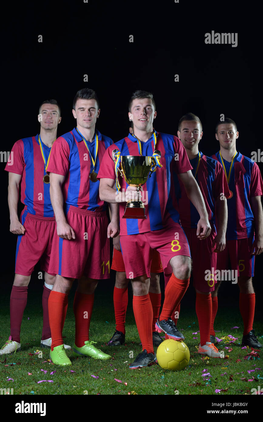 soccer players team group celebrating the victory and become champion ...