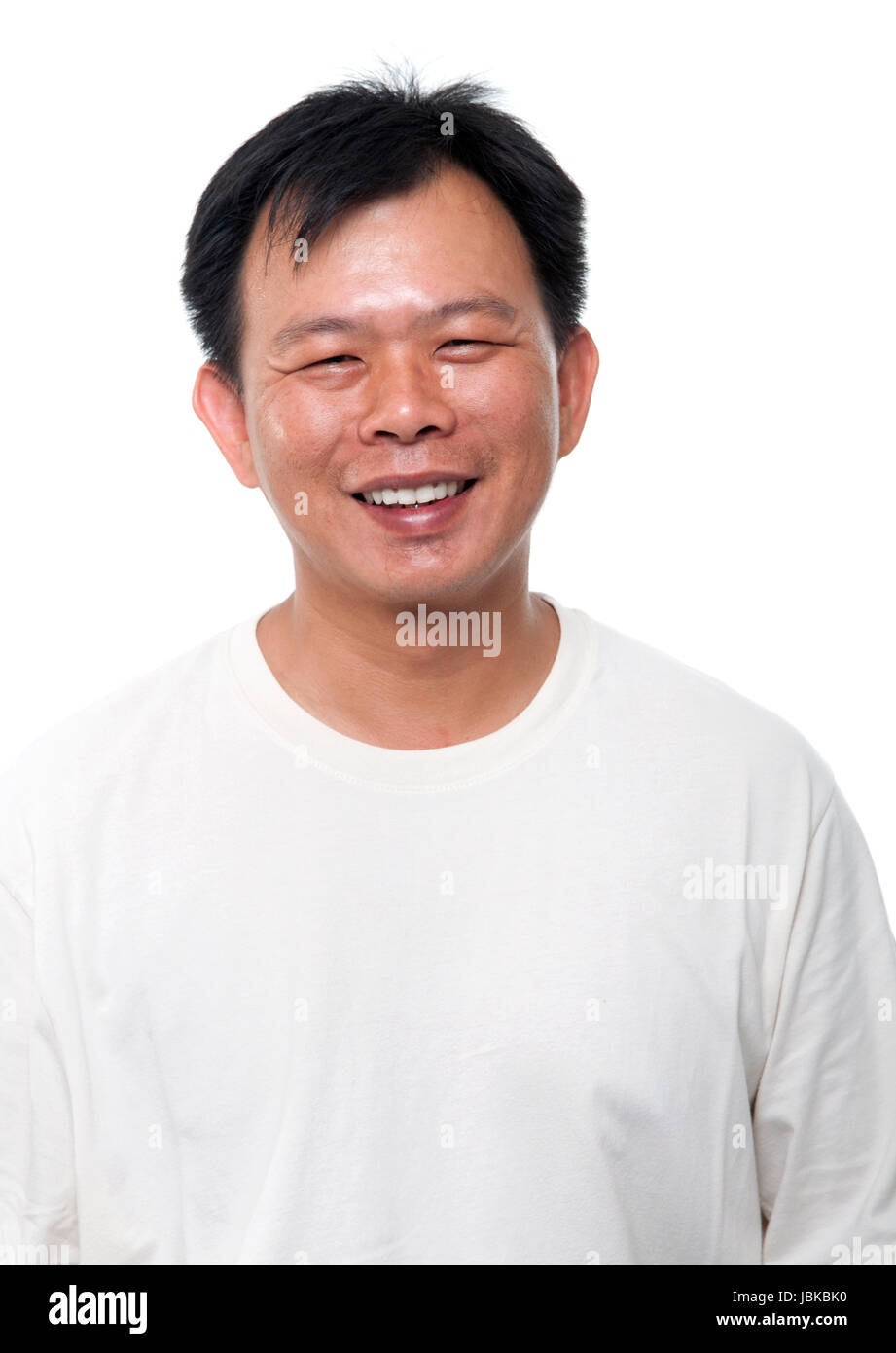 Portrait of 40s Asian middle aged male smiling, isolated on white ...