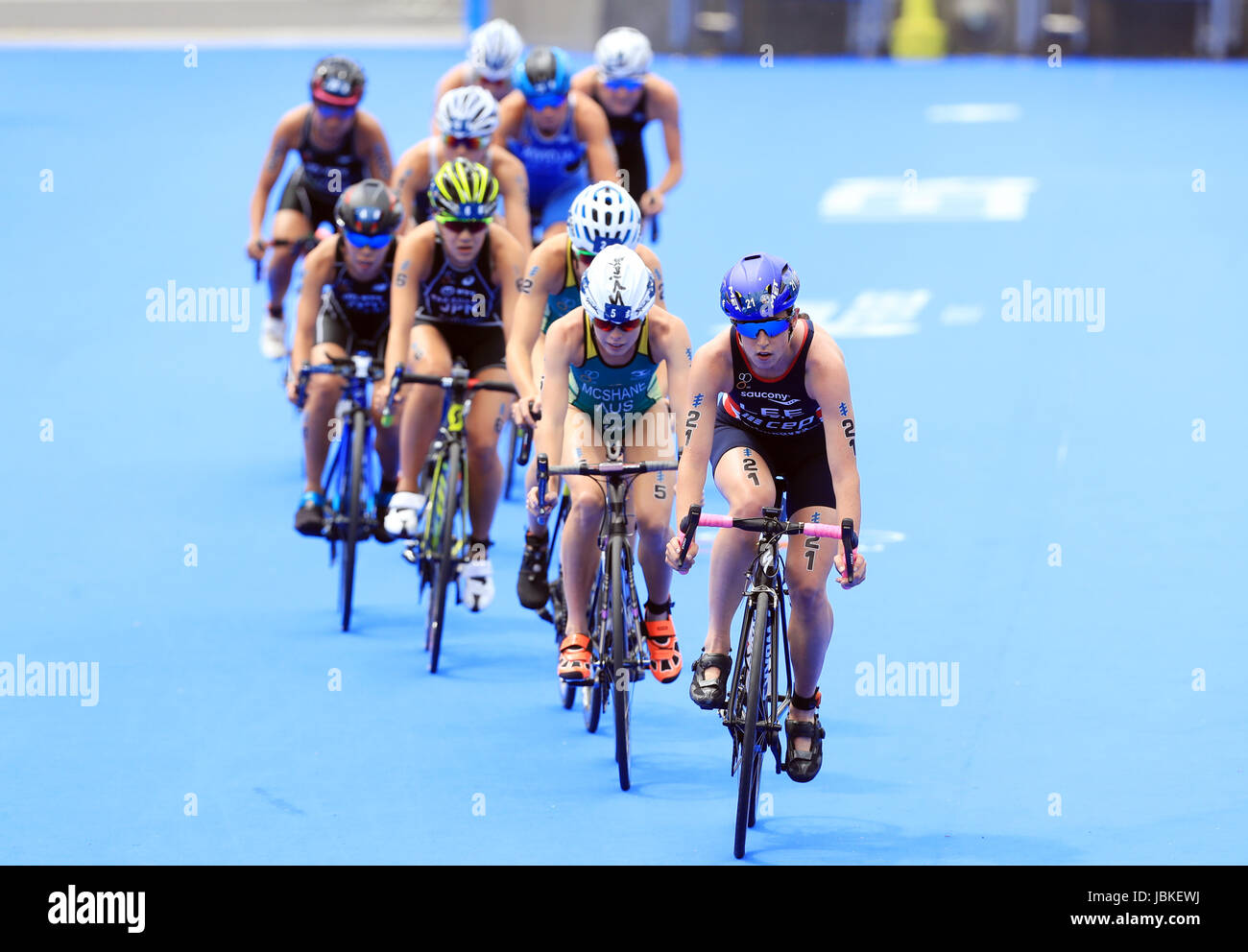 Great Britain's India Lee (right) competes in the Elite Women's race ...