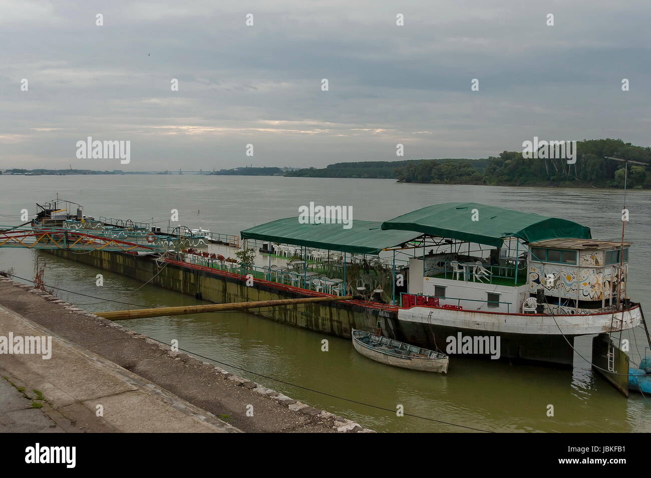Pontoon restaurant in the river Danube along Vidin port, Bulgaria ...